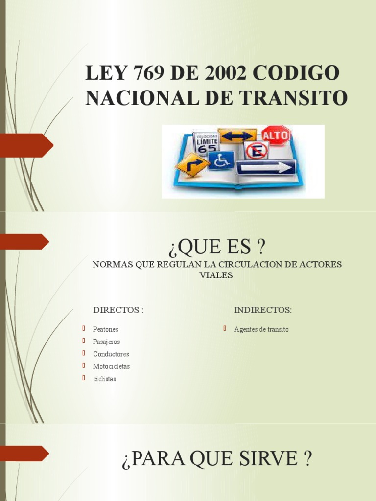 Ley 769 de 2002 Codigo Nacional de Transito | PDF