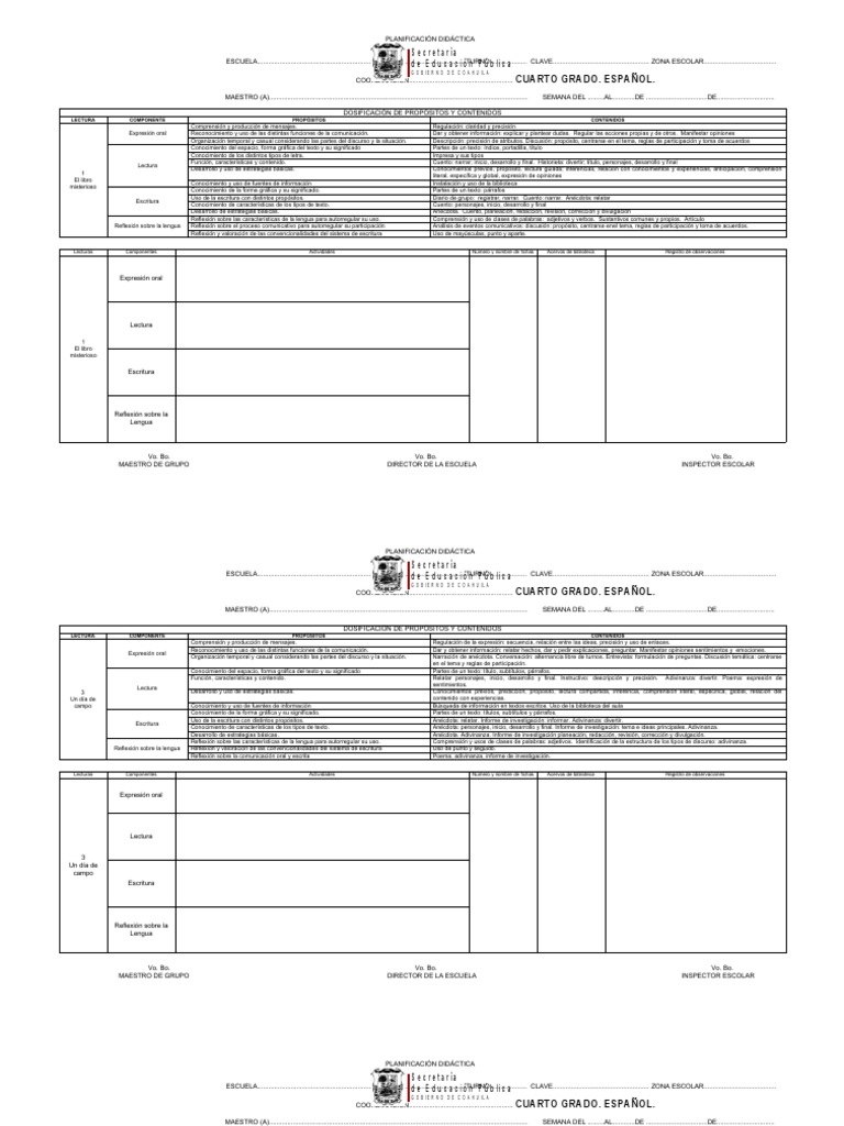 Planificacion Cuarto Espanol | PDF | Escritura | Comunicación