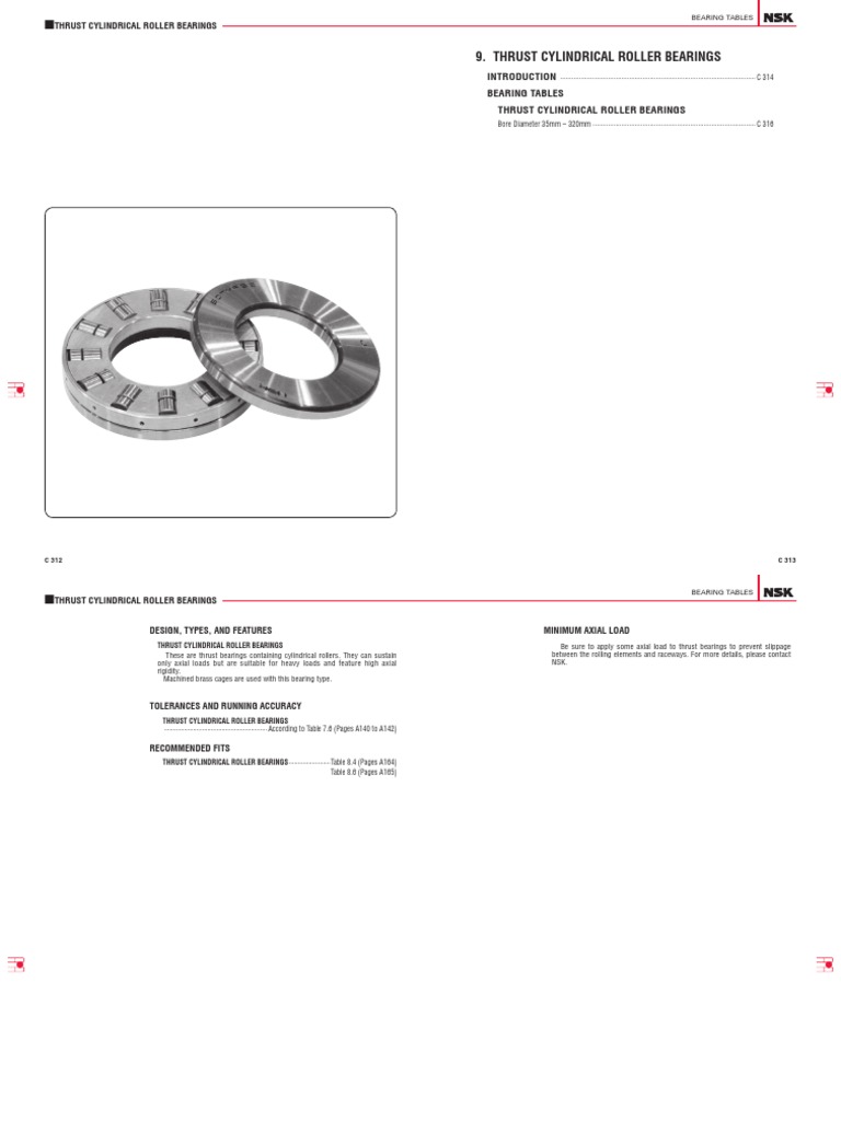 Bearing Tables Thrust Cylindrical Roller Bearings | PDF | Bearing ...