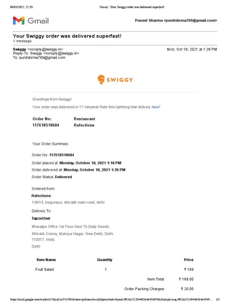 Your Swiggy Order Was Delivered Superfast!: 1 Message | PDF | Business ...