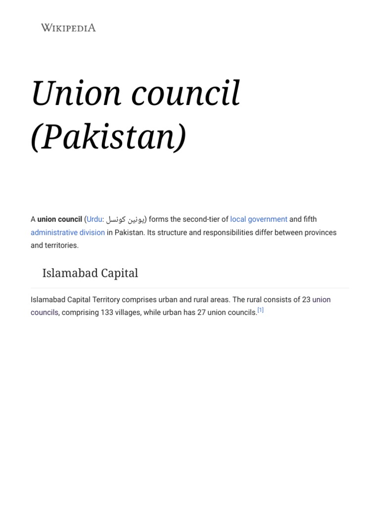 Union Council (Pakistan) - Wikipedia | PDF | Government | Policy