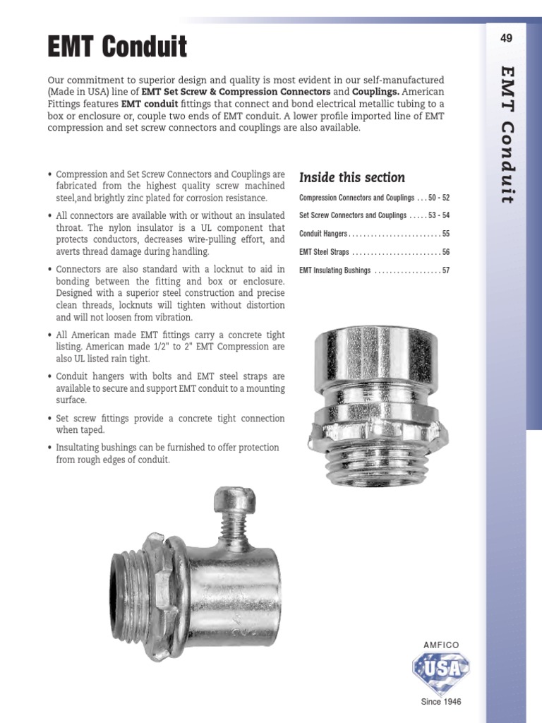 EMT Conduit: Inside This Section | PDF | Screw | Electrical Connector