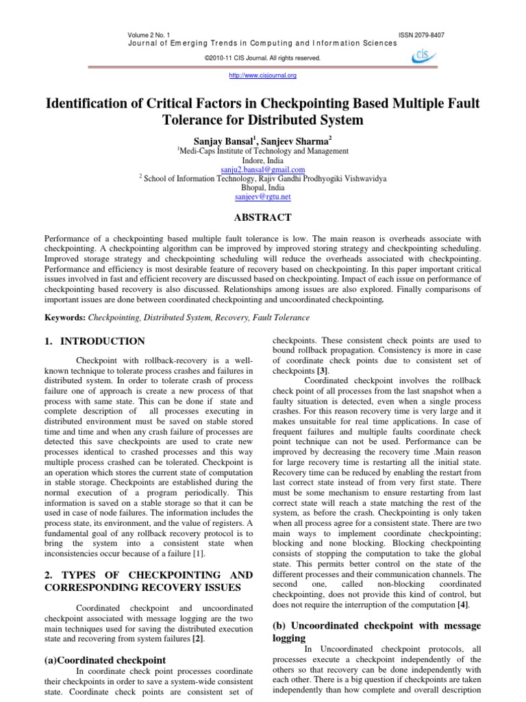 Identification Of Critical Factors In Check Pointing Based Multiple Fault Tolerance For