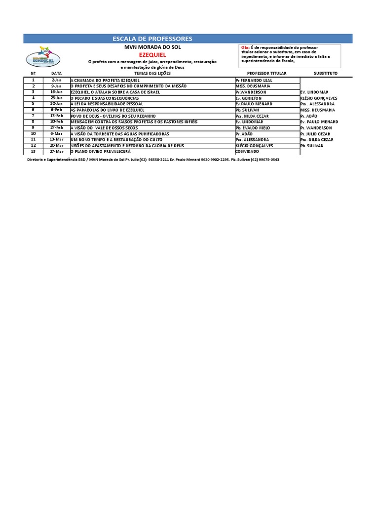 Escala EBD | PDF | Comportamento e experiência religiosa | Conteúdo bíblico