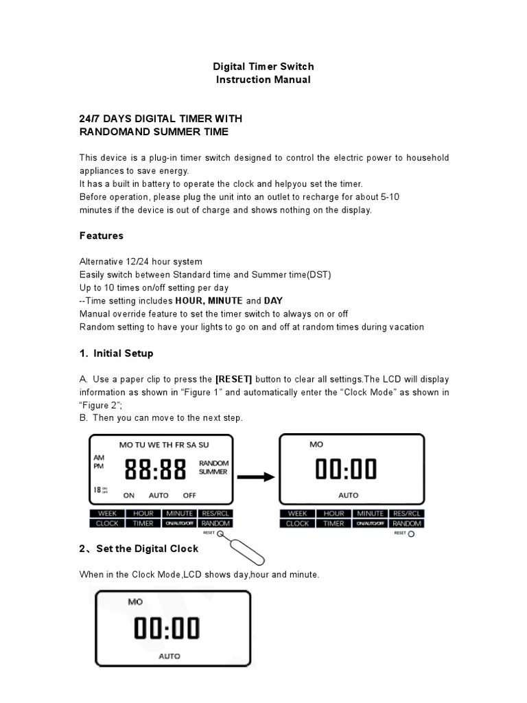 A Concise Instruction Manual for a Digital Timer Switch with Random and ...