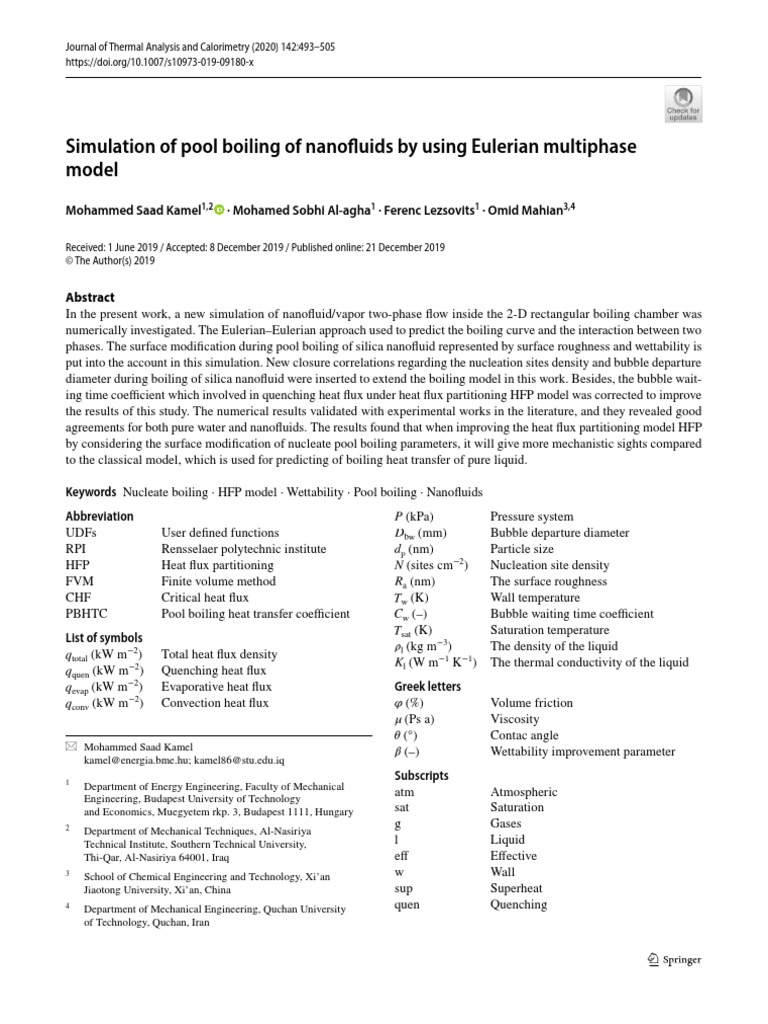 Simulation Of Pool Boiling Of Nanofluids By Using Eulerian Multiphase Model Pdf Heat