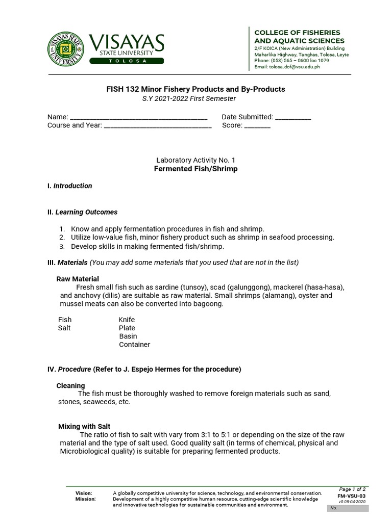 Fermentation of Fish and Shrimp Techniques | PDF | Fishery | Food And Drink