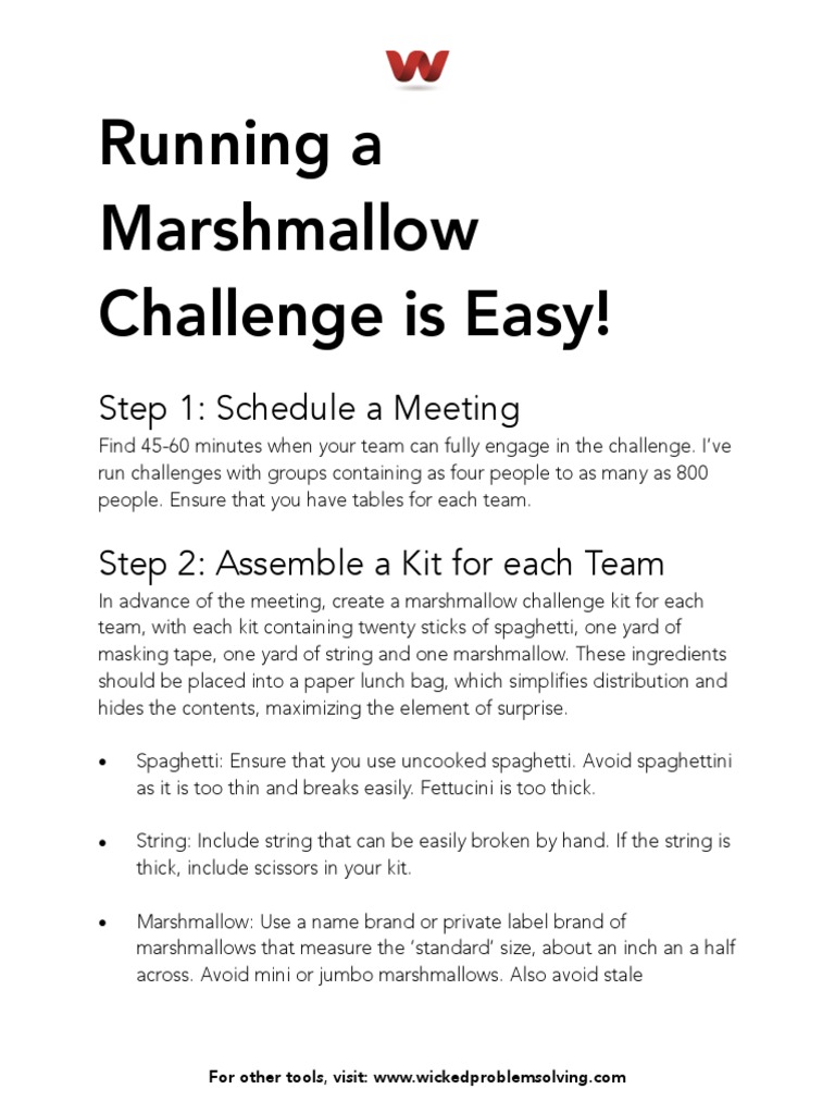 Marshmallow Challenge Instructions Guide | PDF | Self-Improvement