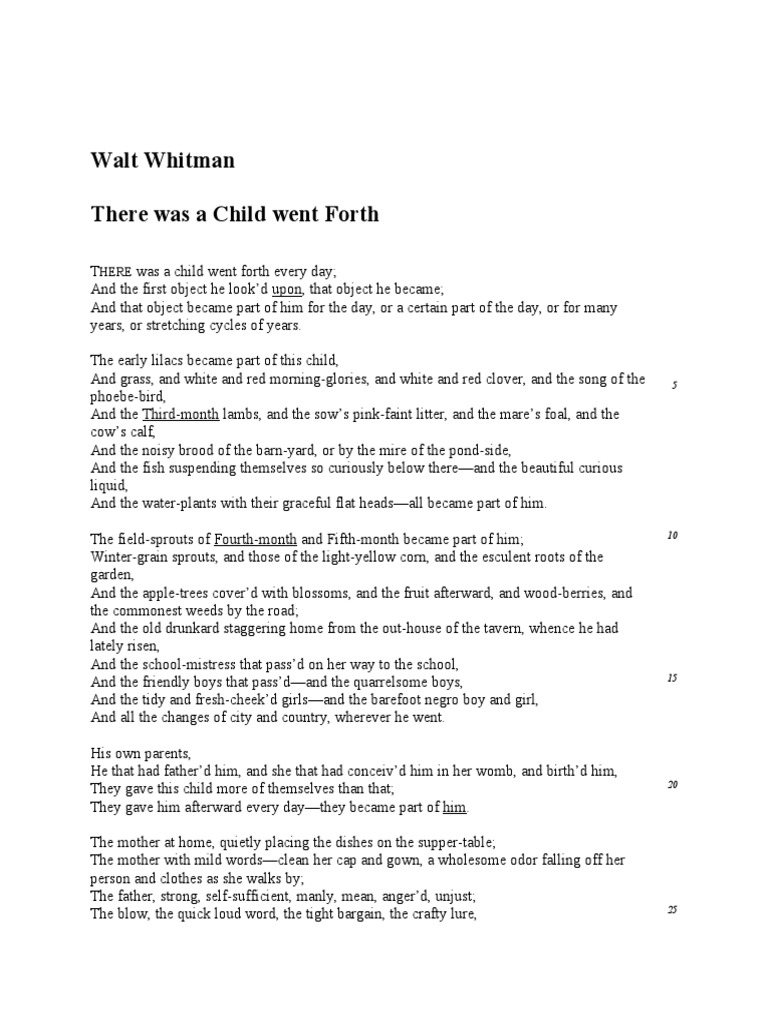 Walt Whitman There Was A Child Went Forth | PDF