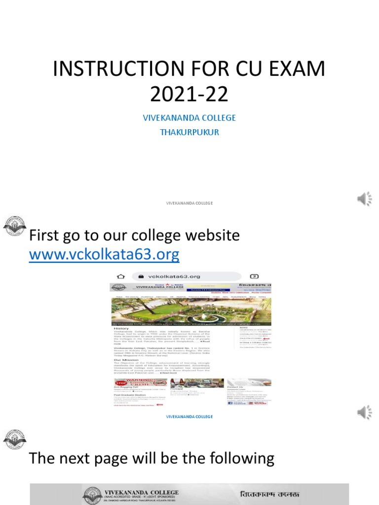 Instruction For Cu Exam 2021-22: Vivekananda College Thakurpukur | PDF