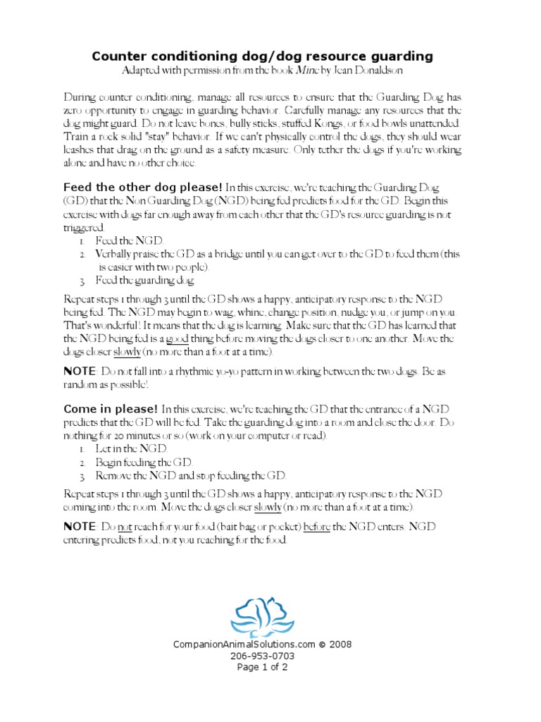 Counter Conditioning Dog/dog Resource Guarding: 206-953-0703 Page 1 of ...