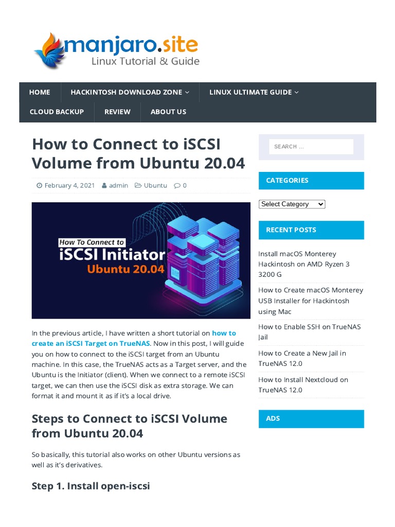 How To Connect To Iscsi Volume From Ubuntu 20 04 Manjaro Dot Site