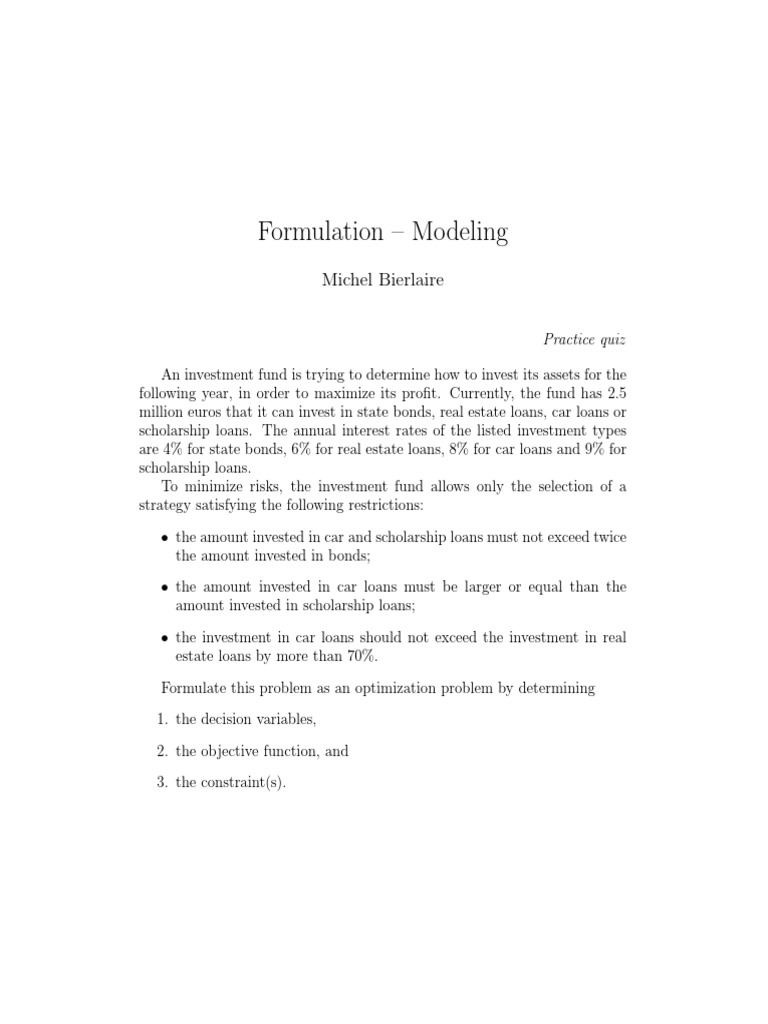 Formulation - Modeling: Michel Bierlaire | PDF | Maxima And Minima ...