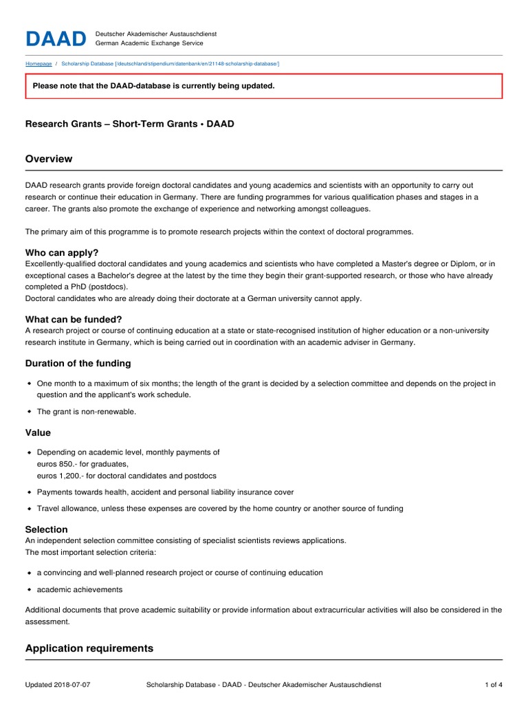 Research Grants - Short-Term Grants - DAAD: Please Note That The DAAD ...