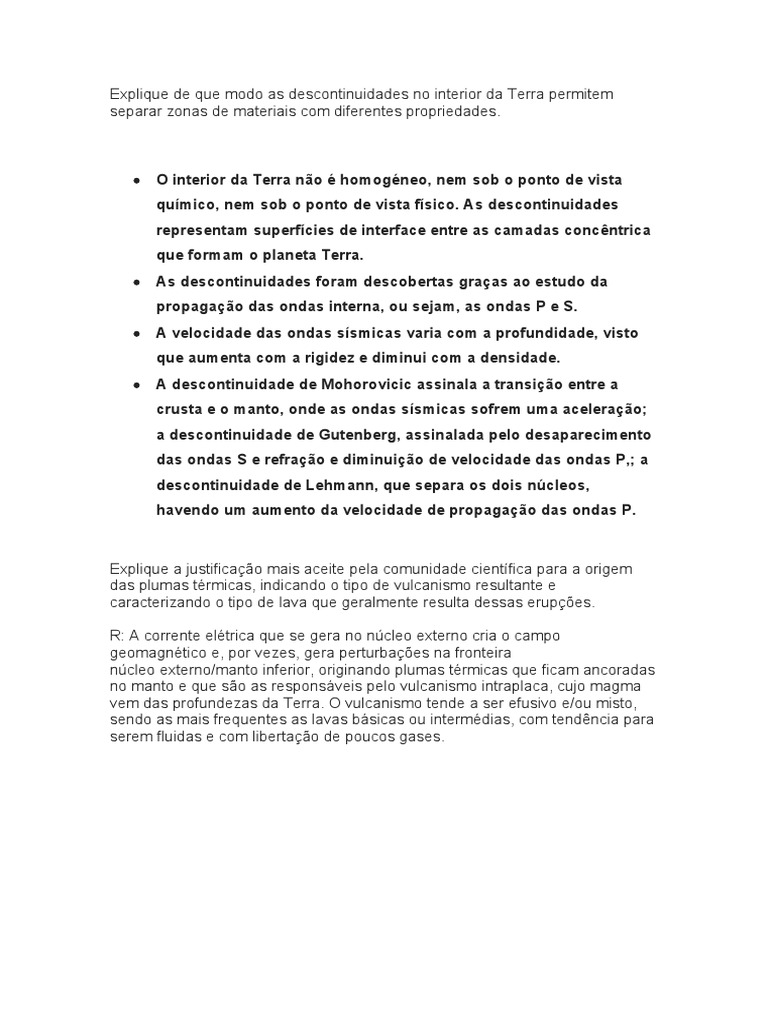 Explique de Que Modo As Descontinuidades No Interior Da Terra Permitem ...