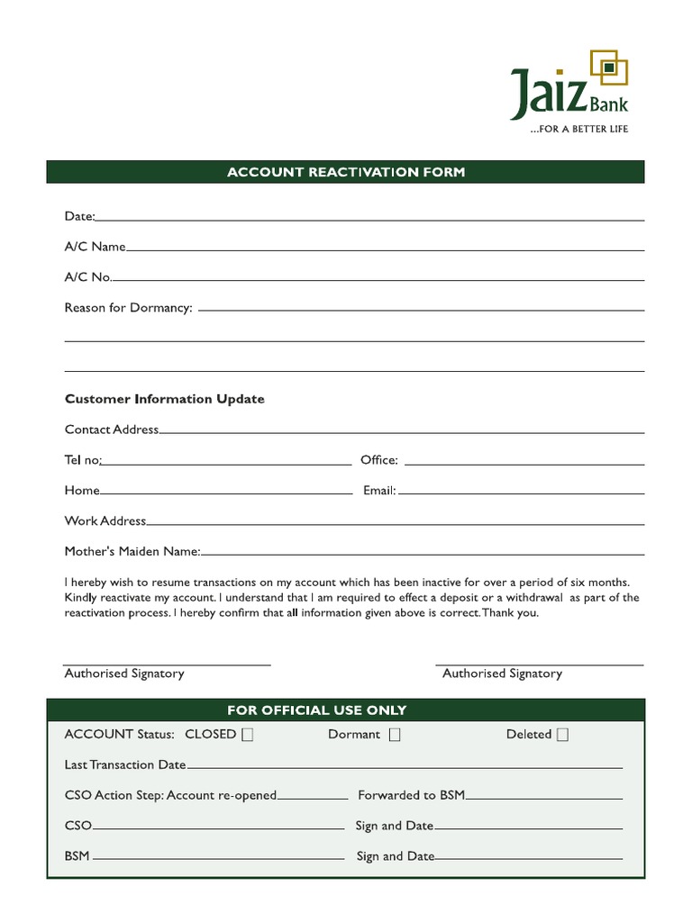 Account Reactivation Form | PDF