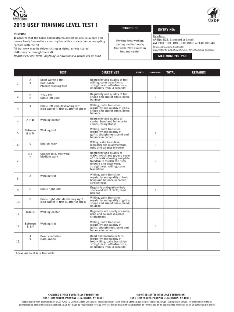 Usef Training Level 1 | PDF | Horse Gait | Dressage
