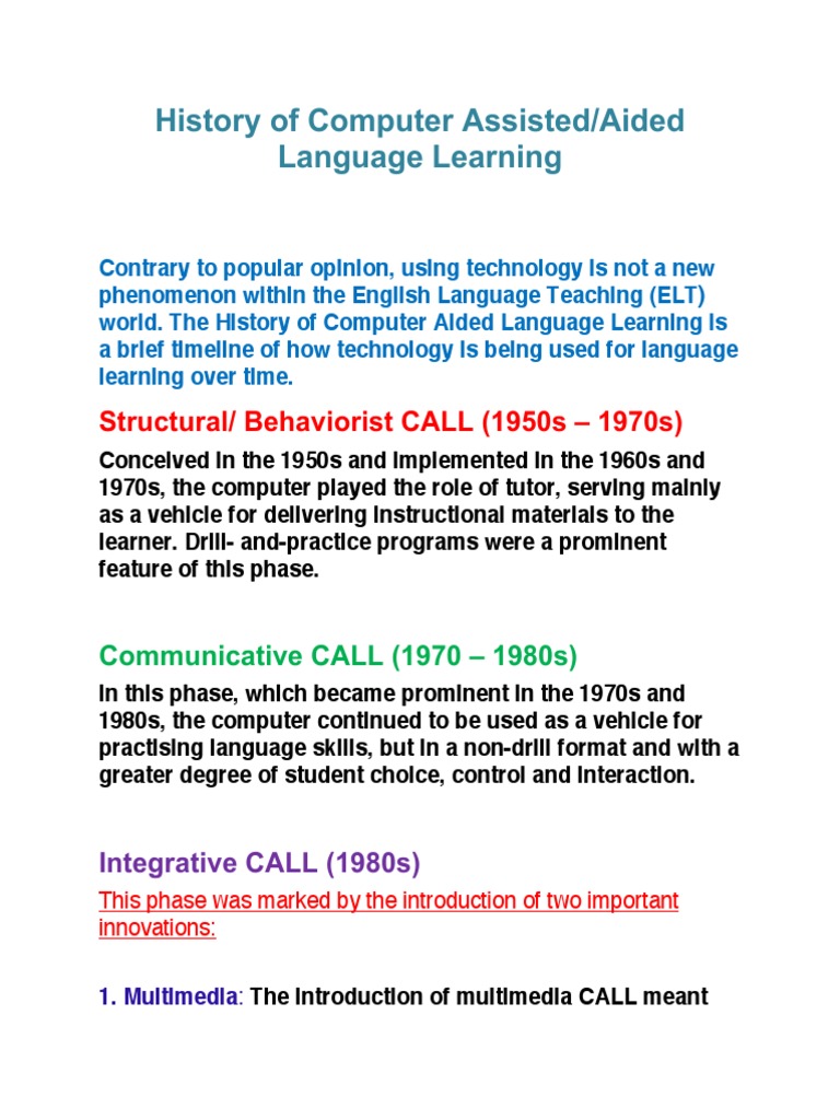 Brief History of CALL (1) - ? | PDF | Social Science | Art