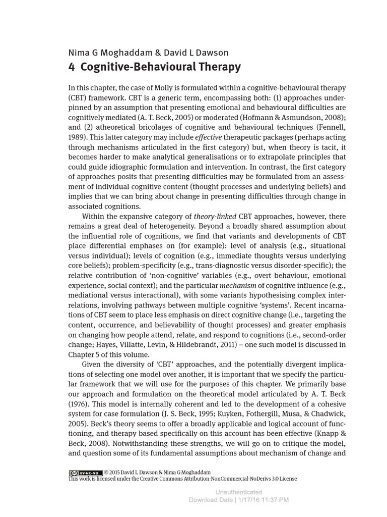 Cognitive-Behavioural Therapy Formulation in Actio | PDF | Cognitive ...