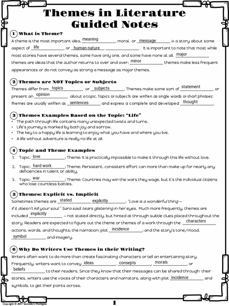 Breanna Funk - Theme Guided Notes - Pdf.kami | PDF | Symbols | Narration