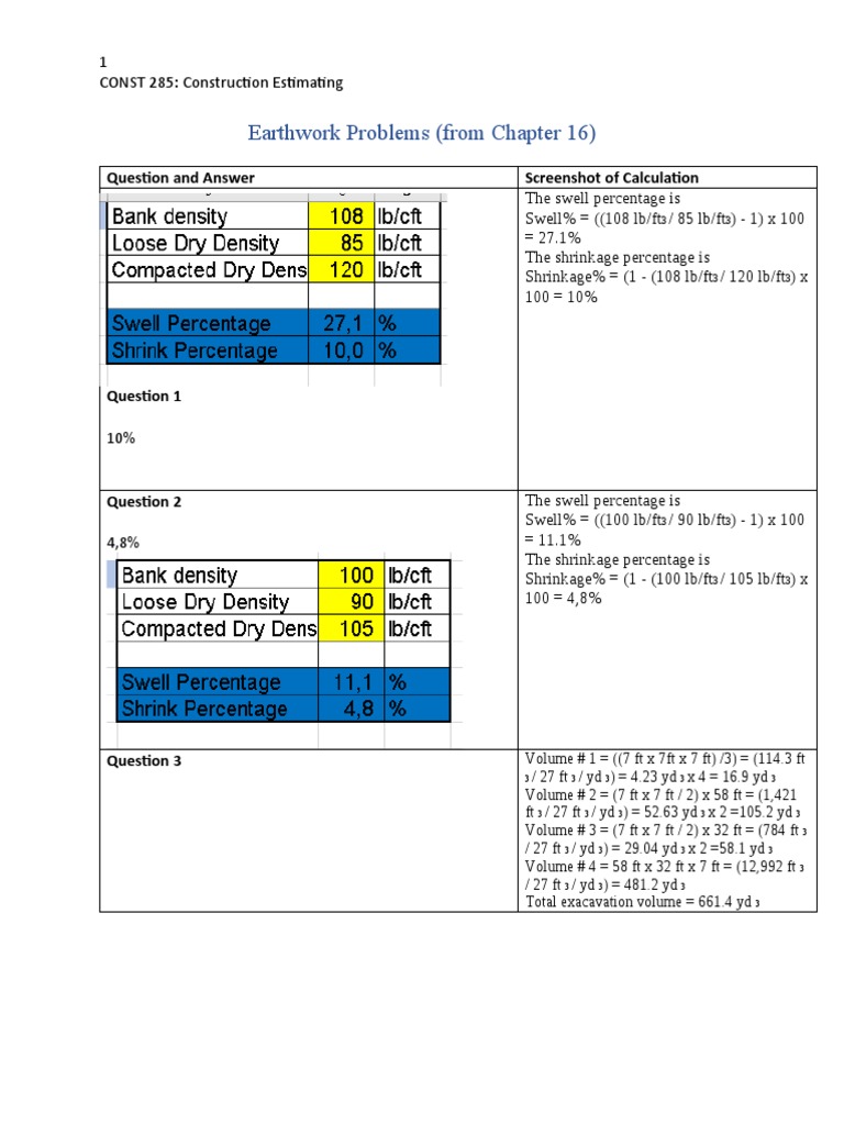 Earthwork Problems (From Chapter 16) : Question and Answer Screenshot ...