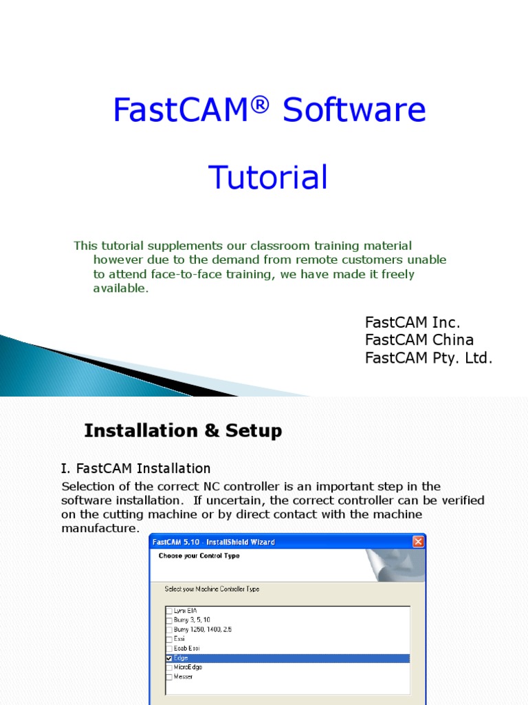 Fastcam Software Tutorial: Fastcam Inc. Fastcam China Fastcam Pty. LTD ...
