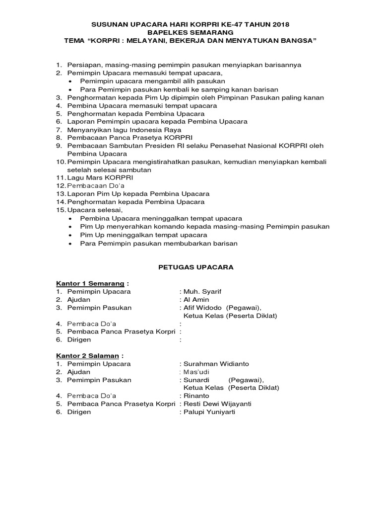 Susunan Upacara Hari Korpri Ke-47 | PDF | Karier & Perkembangan | Perjalanan