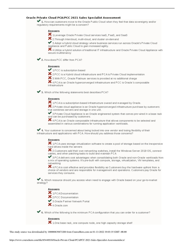Answers: Oracle Private Cloud PCA/PCC 2021 Sales Specialist Assessment | PDF | Cloud Computing ...