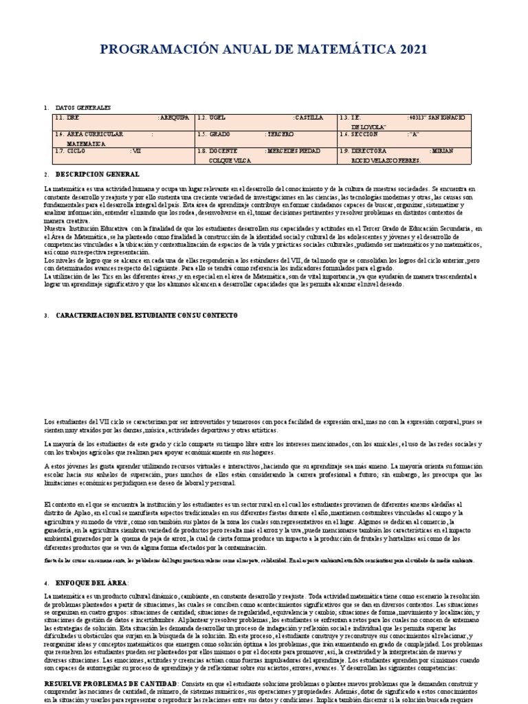 Matemática 3ro Programación Anual Sil | PDF | Sustentabilidad | Aprendizaje