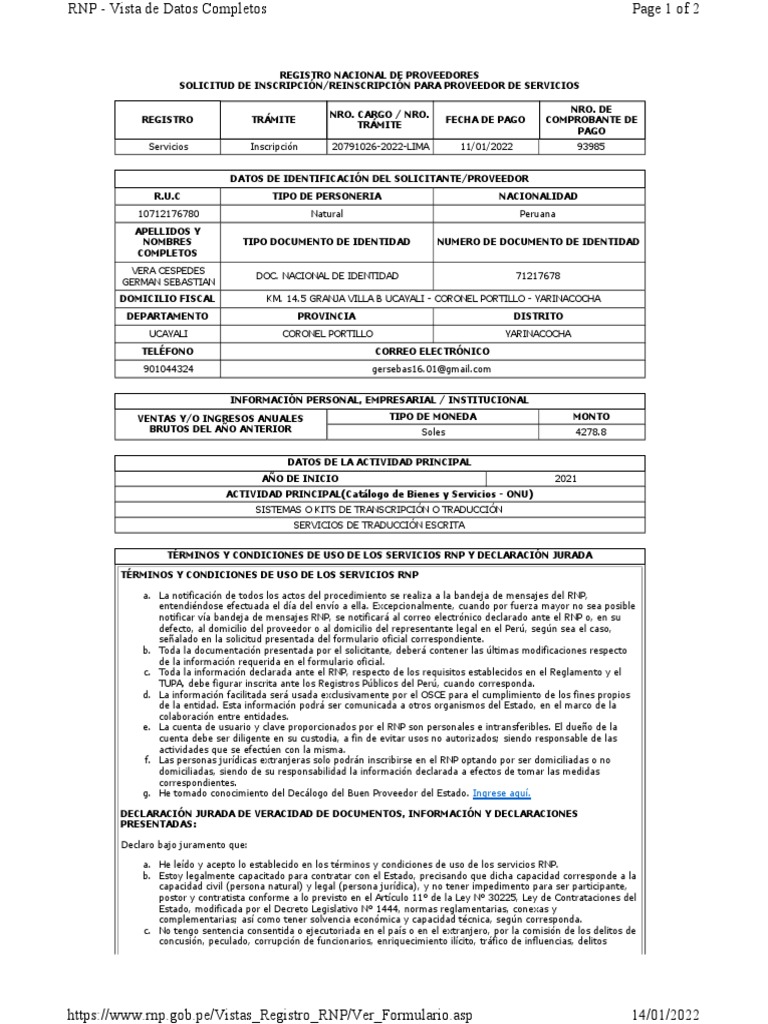 Https WWW - Rnp.gob - Pe Vistas Registro RNP Ver Formulario - Asp | PDF | Justicia | Crimen y ...