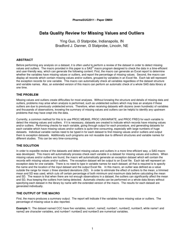 Data Quality Review For Missing Values and Outliers | PDF | Outlier | Mean