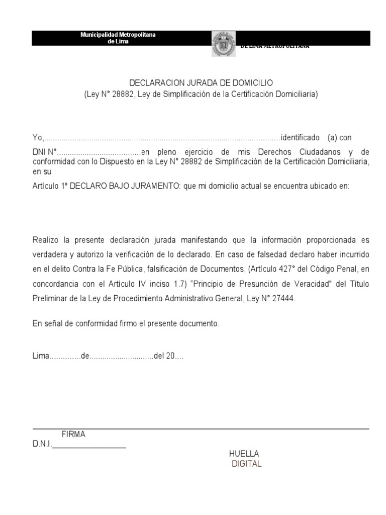 Declaraci N Jurada de Domicilio Simple 1560195858 | PDF