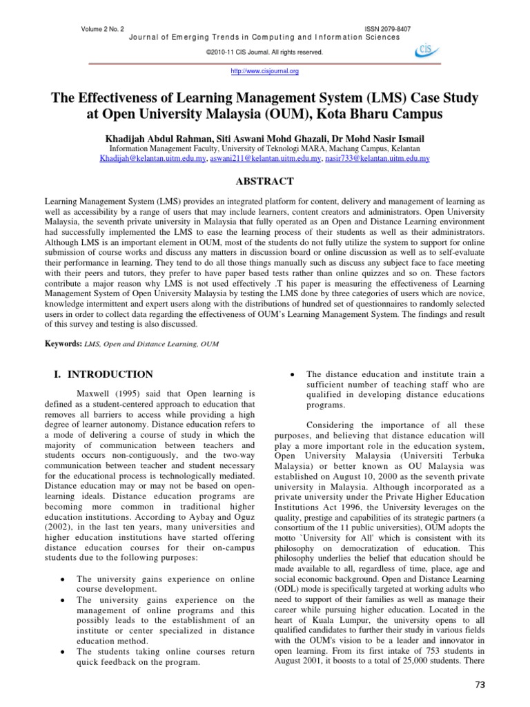 The Effectiveness of Learning Management System (LMS) Case Study at ...