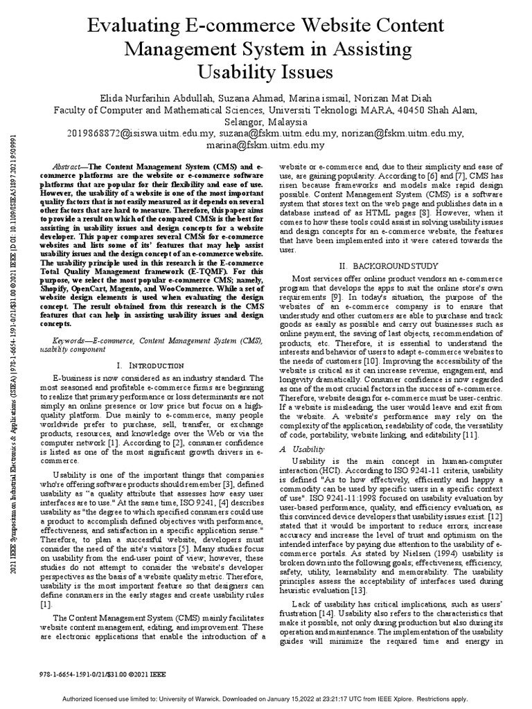 Evaluating E Commerce Website Content Management System In Assisting Usability Issues Pdf