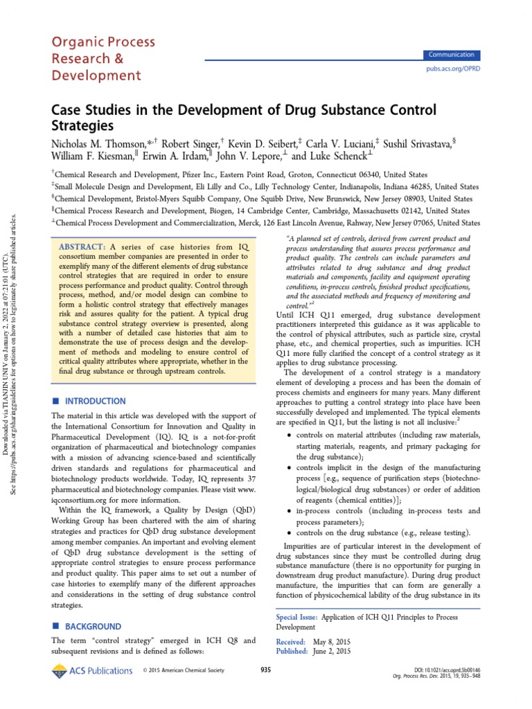 Case Studies in The Development of Drug Substance Control Strategies ...