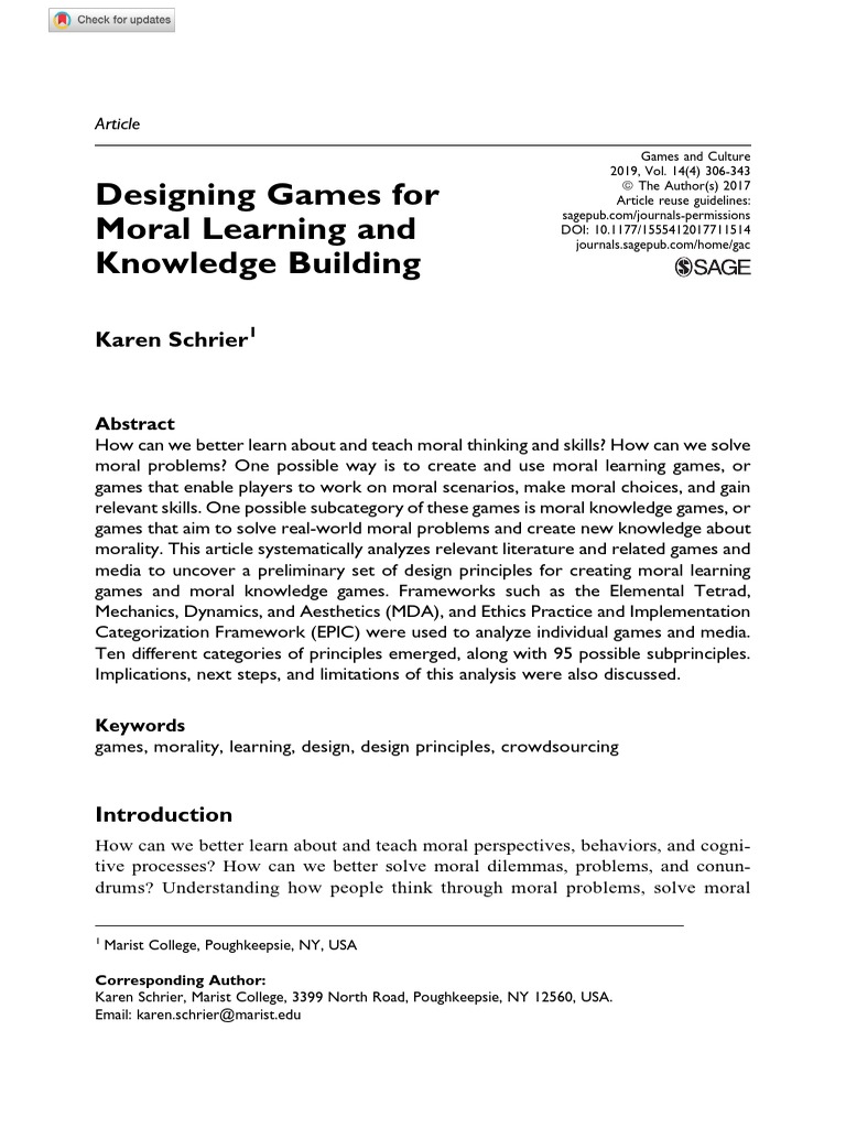 Designing Moral Learning Games | PDF | Morality | Design