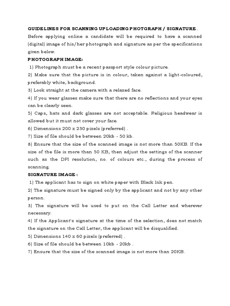 Guidelines For Scanning Uploading Photgraph / Signature | PDF | Image Scanner | Pixel