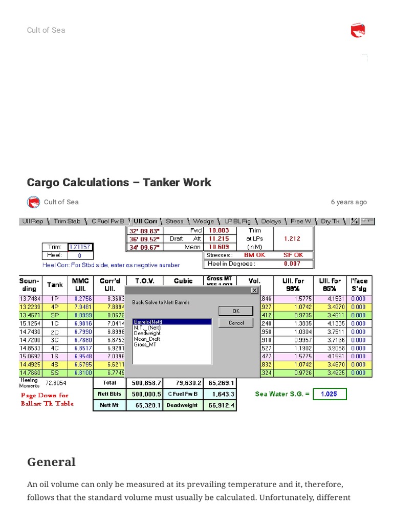 Cargo Calculations - Tanker Work | PDF | Barrel (Unit) | Density