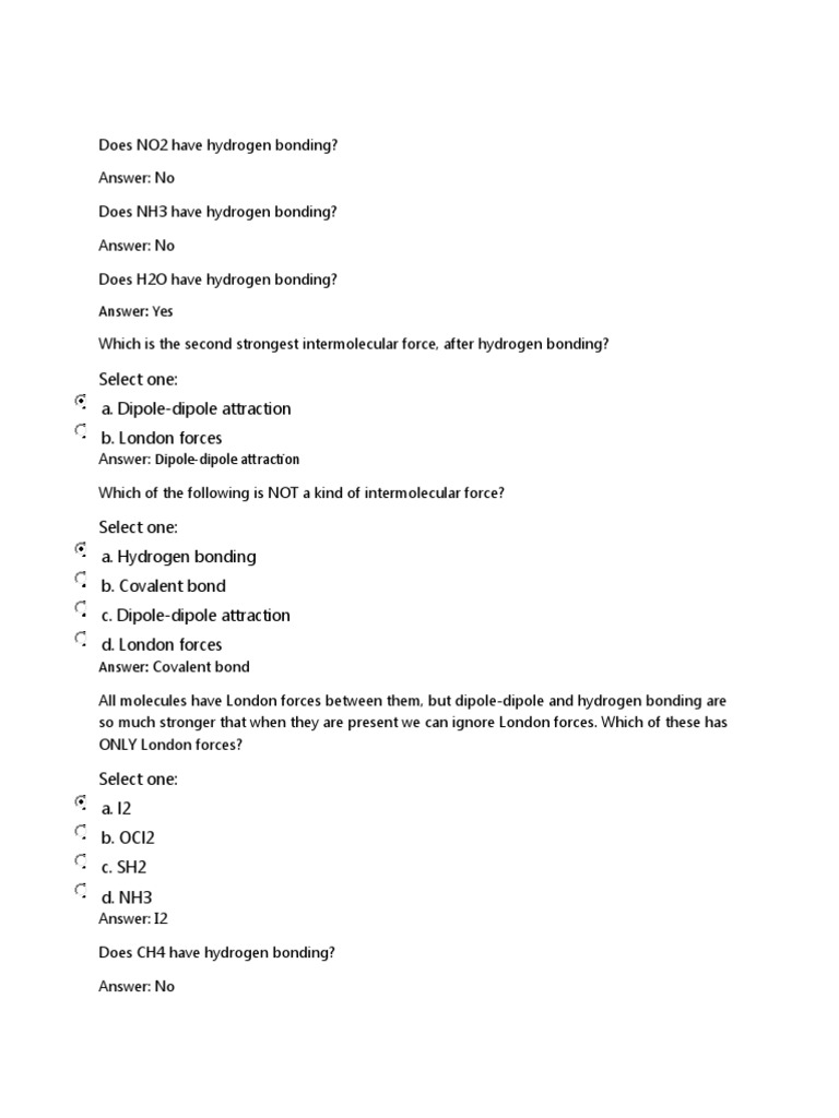 G12 Chemistry Answer Key | PDF | Intermolecular Force | Chemical Bond
