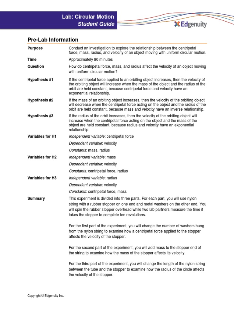 Physics - Wet Lab Guide - Circular Motion - Student | PDF | Velocity ...