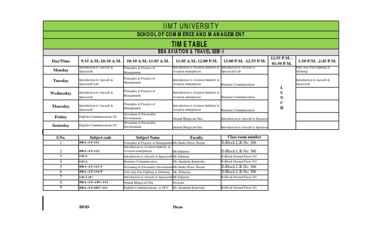 Bba-Sem-1 Time Table Aviation Dept-W.e.f 15.11.2021 | PDF
