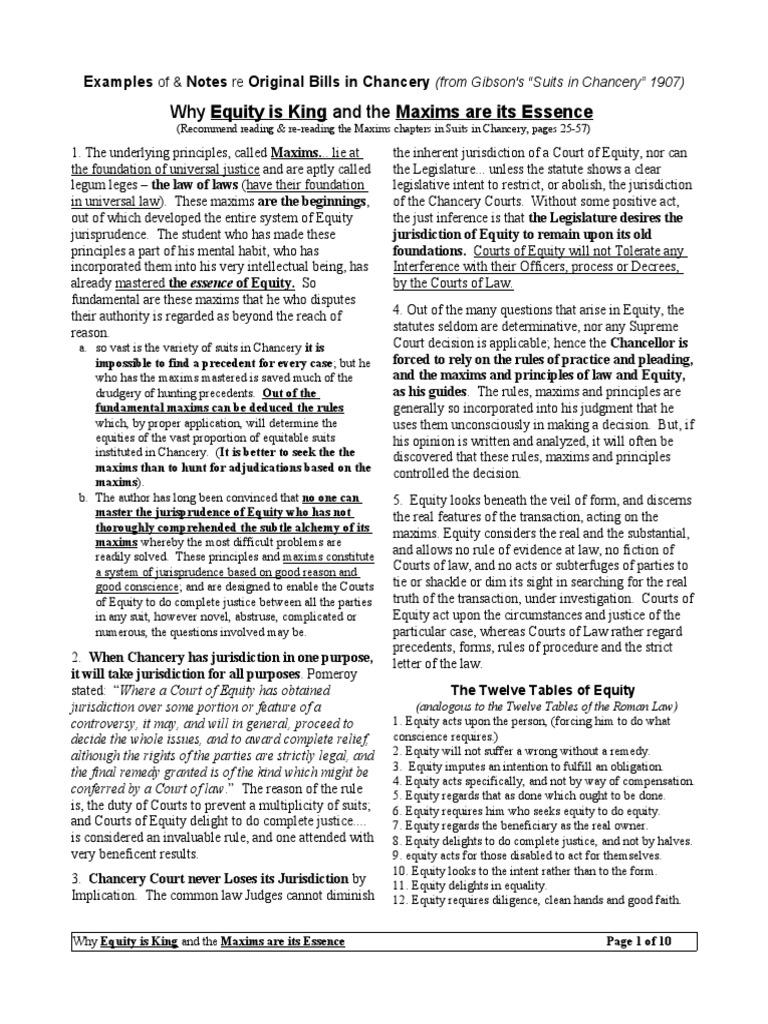 Why Equity Is King and The Maxims Are Its Essence: Examples Notes ...
