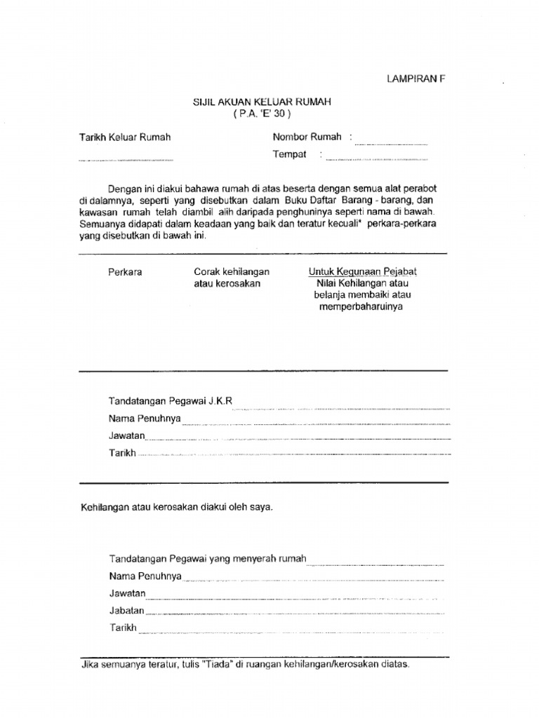 Lampiran F - Sijil Akuan Keluar Rumah Kerajaan | PDF