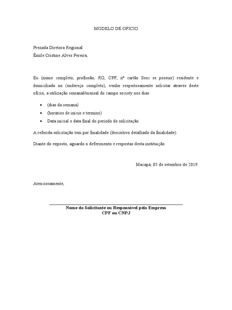 Modelo de Oficio para Alugar Campo de Futebol Ou Quadra Society | PDF