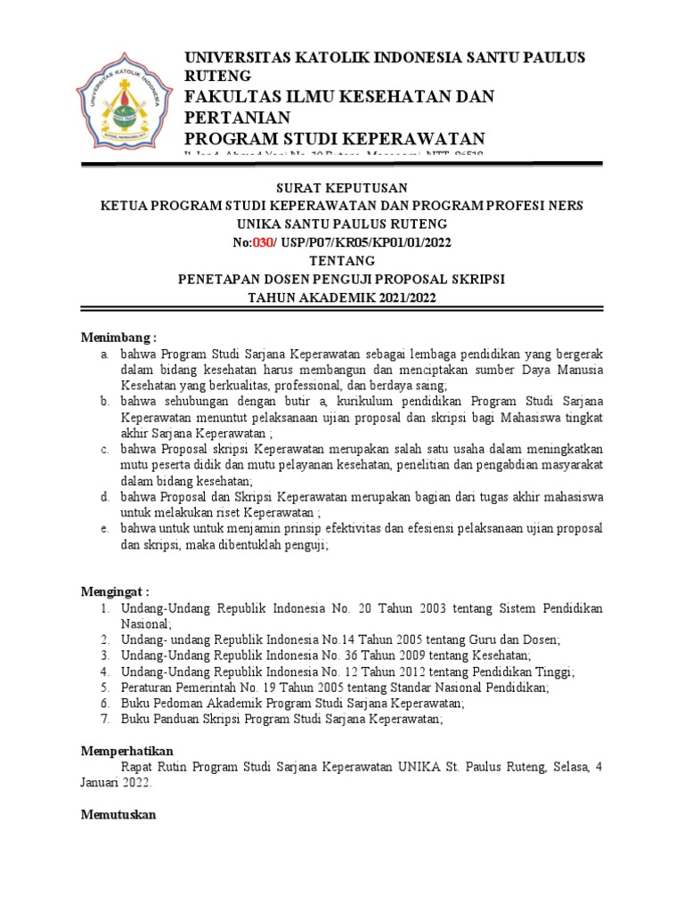 SK Dosen Penguji Proposa Skripsi Ta 20212022 | PDF