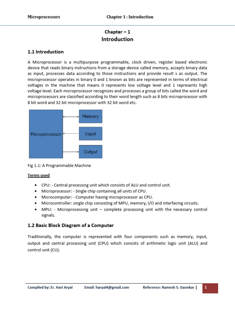 Microprocessors Chapter 1: Introduction | PDF | Central Processing Unit | Microprocessor