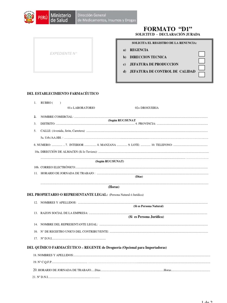 Formato D1 | PDF | Farmacéutico | Salud y bienestar
