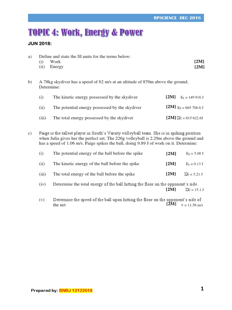 T4 - Work, Energy & Power | PDF | Potential Energy | Power (Physics)