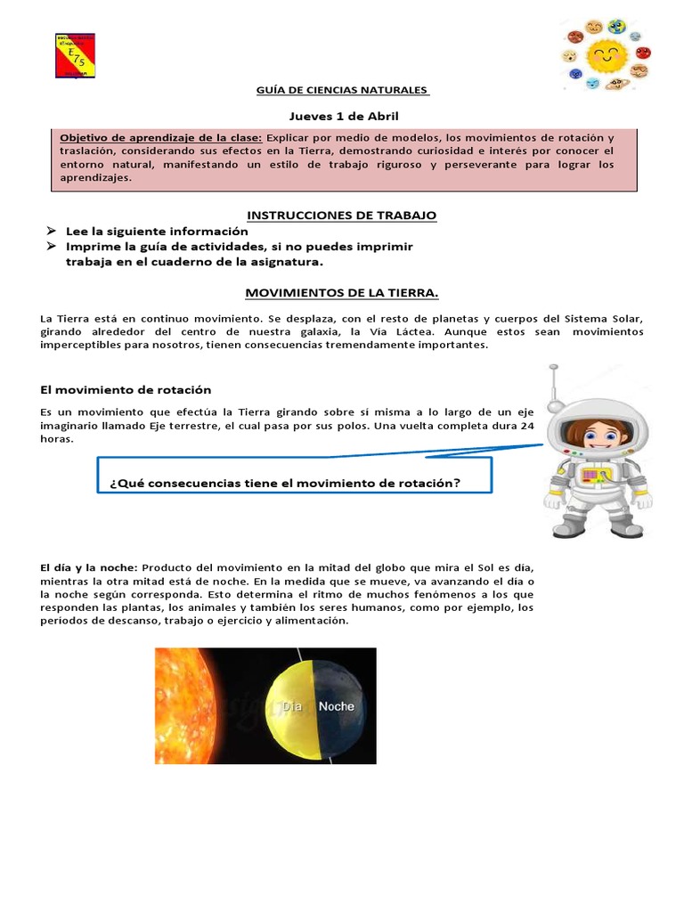 Guia Ciencias Tecnología. Movimiento de Rotacion y Traslacion 01.03 ...