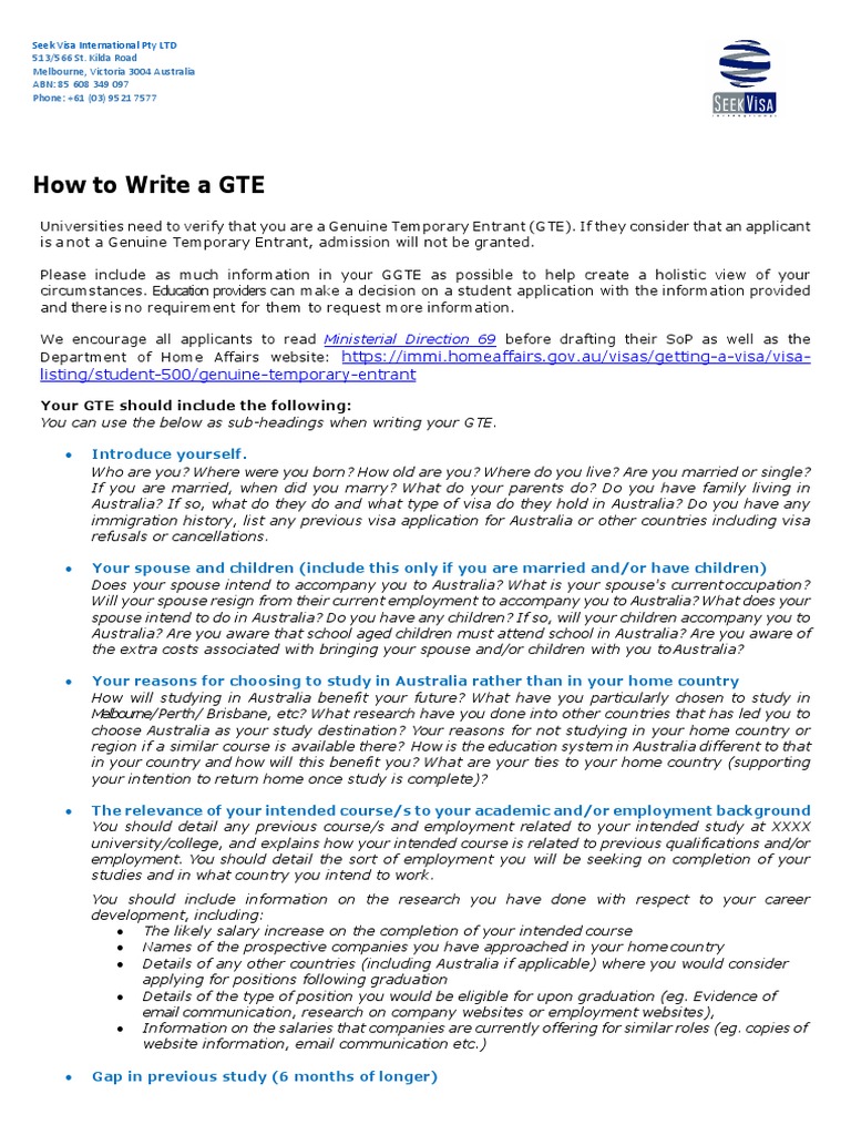 How To Write A GTE: Listing/student-500/genuine-Temporary-Entrant | PDF ...